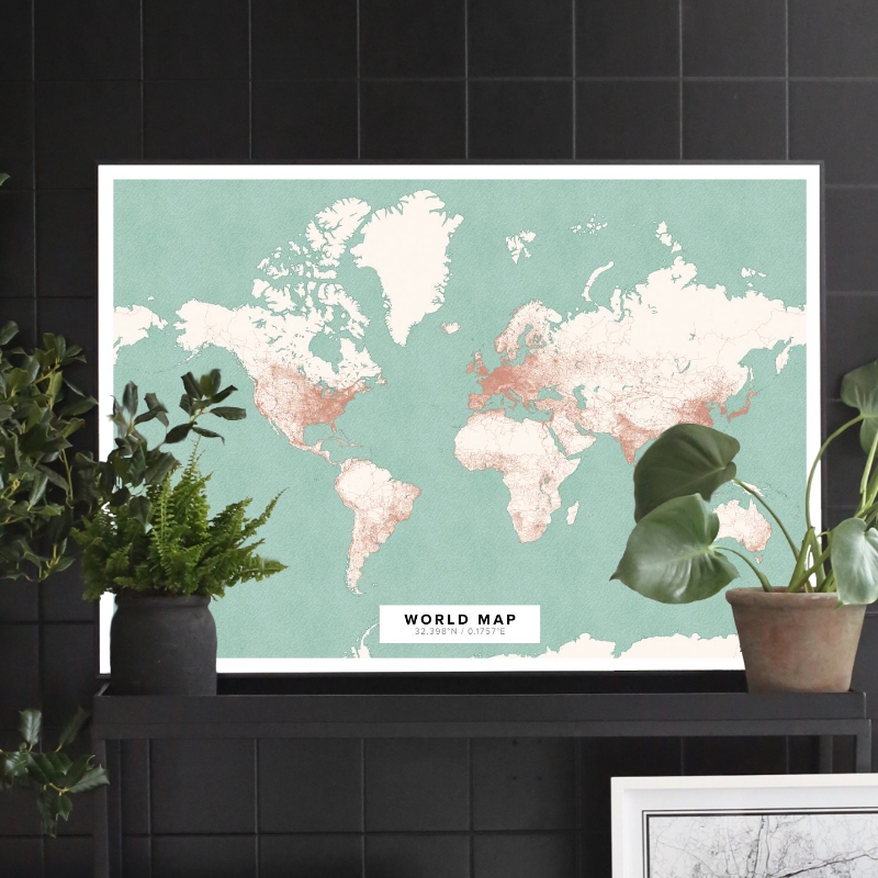 Beautiful poster of world map, Streetmap poster - Mapiful