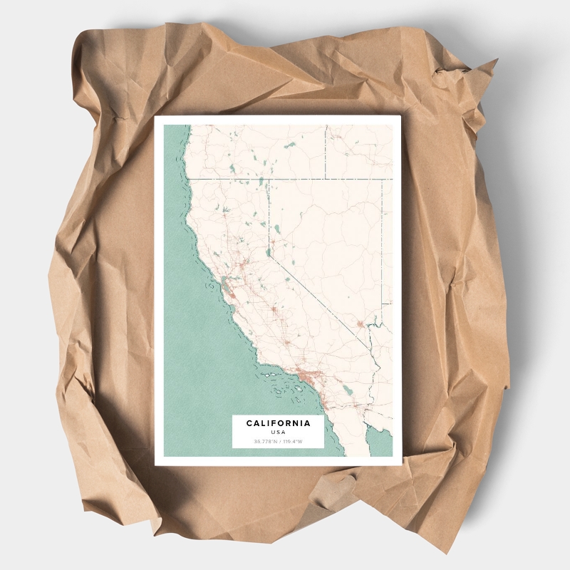 Beautiful poster of California, Streetmap poster - Mapiful