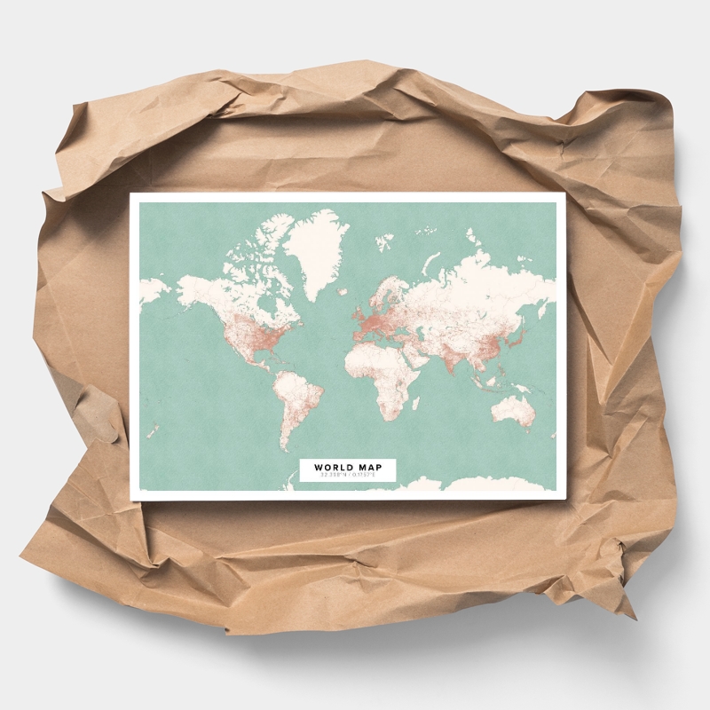 Beautiful poster of world map, Streetmap poster - Mapiful